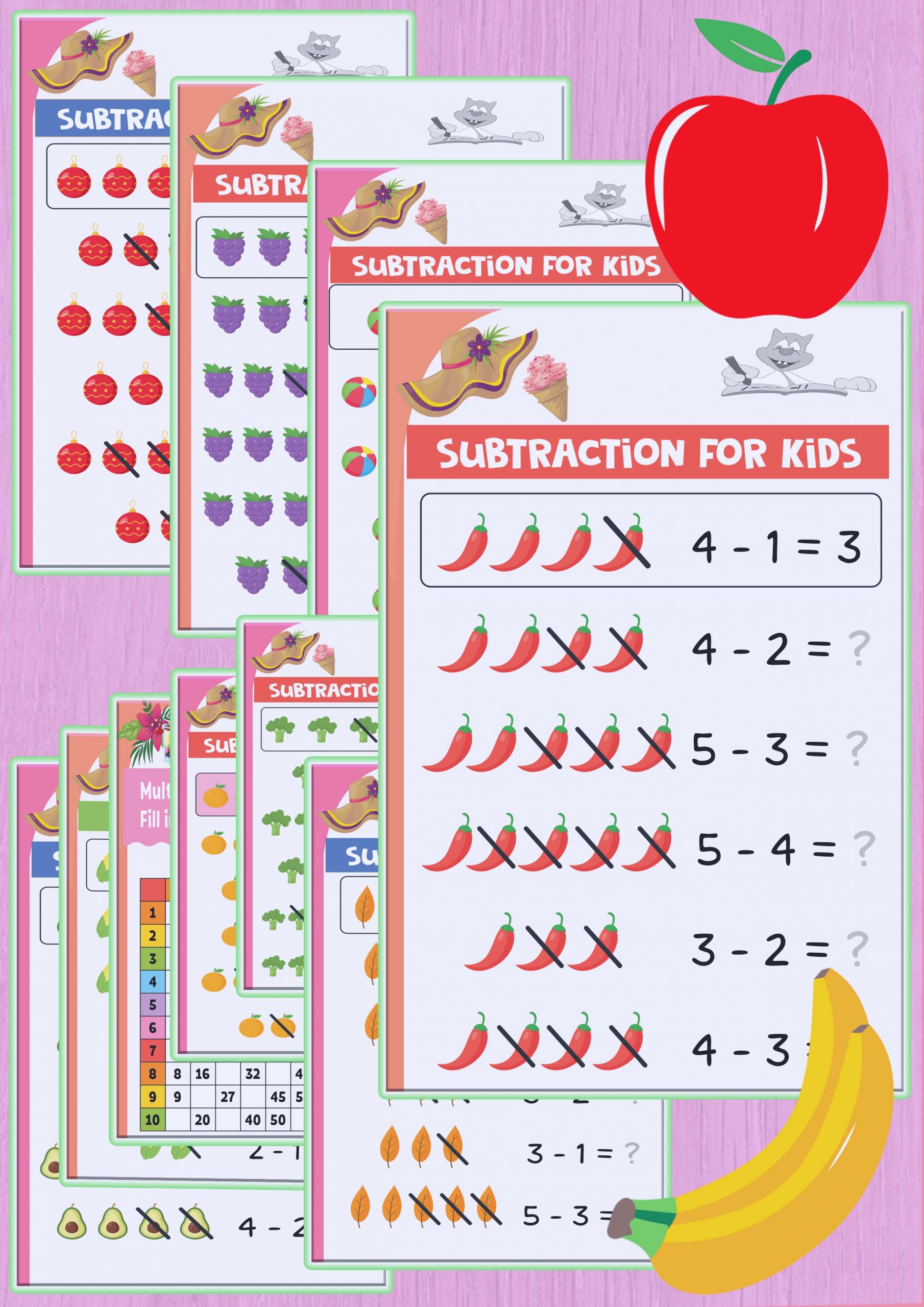 10x Printable Subtraction Worksheets Activities Baby Sensory Play