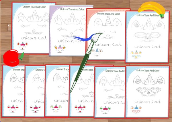 Awesome 10x Unicorn Trace And Color Worksheets For Kids